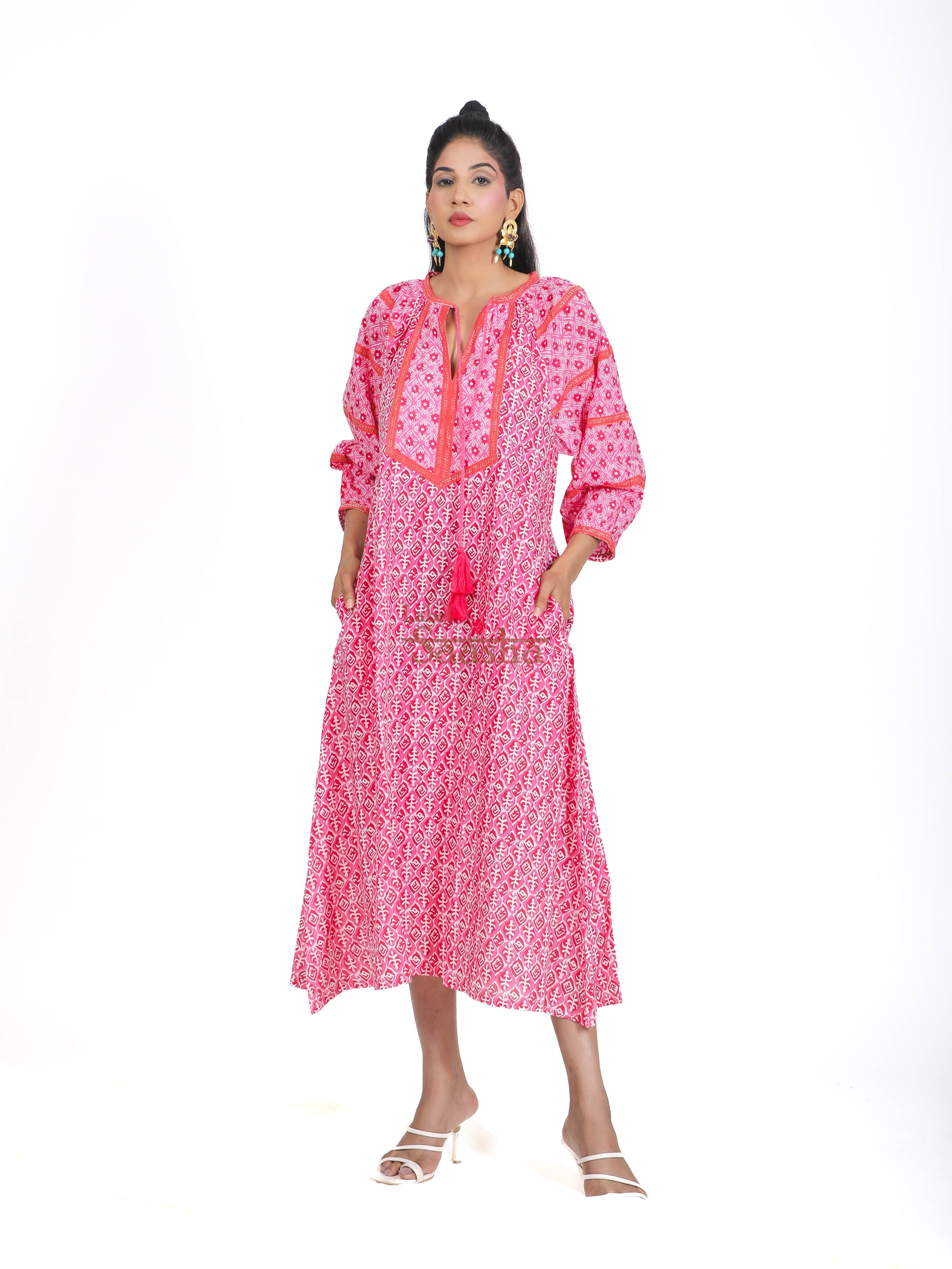 Anokhi Dress | Light Block Printed Cotton Dress - Default Title - Label Saasha